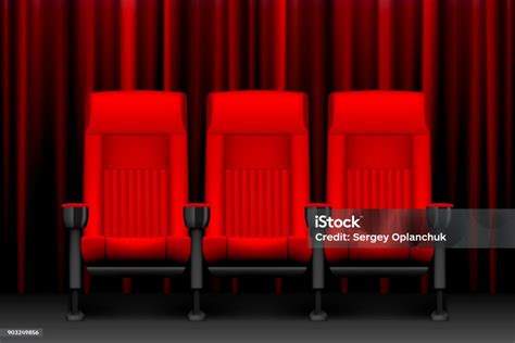 영화 레드 빈 좌석으로 디자인을 표시 합니다 콘서트 파티 연극에 대 한 포스터입니다 현실적인 영화 극장의 자입니다 벡터 일러스트 레이 션 3차원 형태에 대한 스톡 벡터 아트