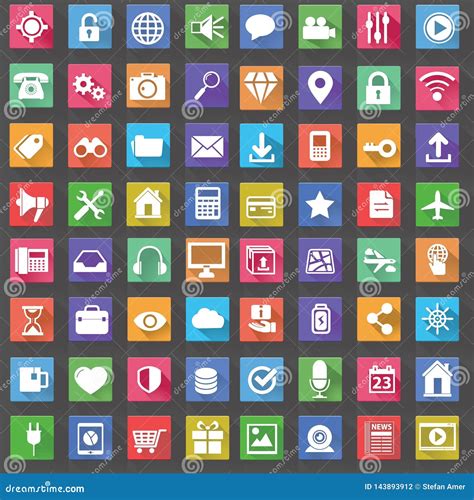 Vector Application Web Icons Set In Flat Design With Long Shadows