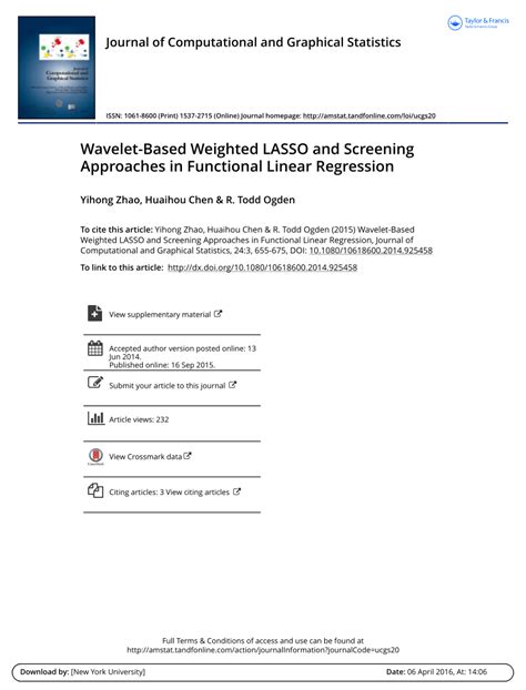 Pdf Wavelet Based Weighted Lasso And Screening Approaches In