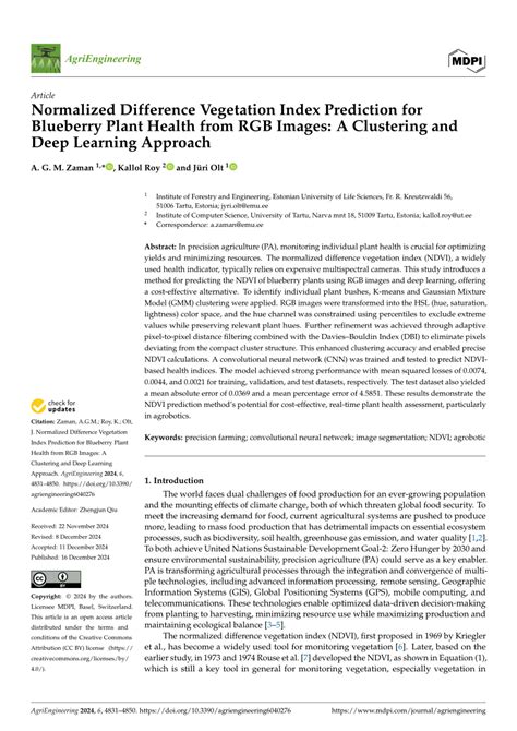 pdf normalized difference vegetation index prediction for blueberry