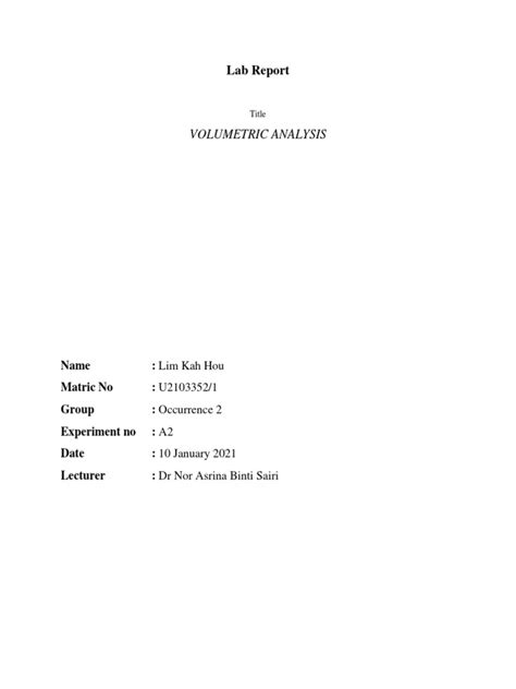 Volumetric Analysis Lab Report Pdf Chemistry Titration
