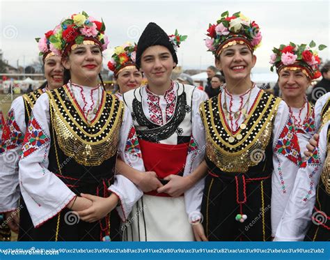 People Dressed With Traditional Bulgarian Authentic Folklore Clothes