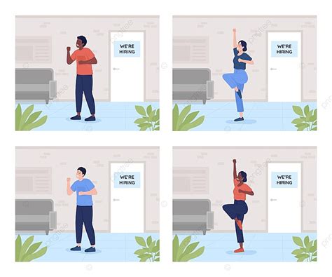 면접 성공 평면 컬러 벡터 일러스트 레이 션 세트 배경 인포 그래픽 장면 세트 배경 일러스트 및 사진 무료 다운로드 Pngtree