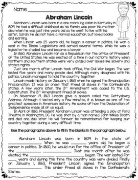 Abraham Lincoln Mini Biography Worksheet Freebie By Merry Friends