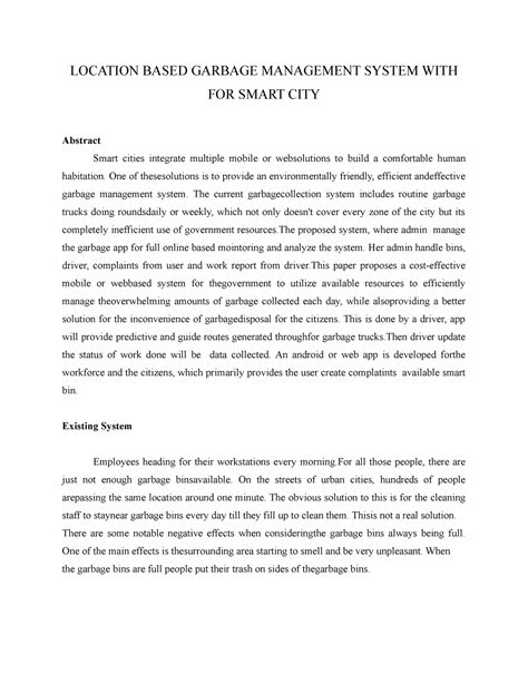 Garbage Monitoring Abstract Location Based Garbage Management System With For Smart City