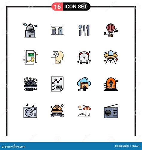 Modern Set Of 16 Flat Color Filled Lines Pictograph Of Income Tax Statement Transport Cutlery