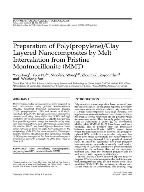 Tang Et Al 2003 Polymers For Advanced Technologies Pdf