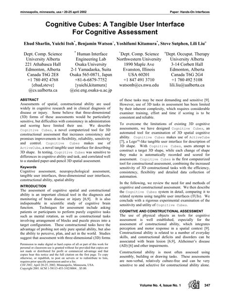 Pdf Cognitive Cubes A Tangible User Interface For Cognitive Assessment