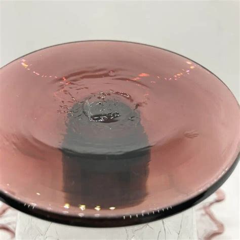 Vintage Blenko 7 Footed Vase Amethyst Ruffle Rim Base Clear Crackle Glass 4707205384