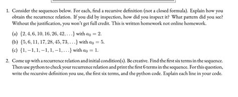 Solved Consider The Sequences Below For Each Find A