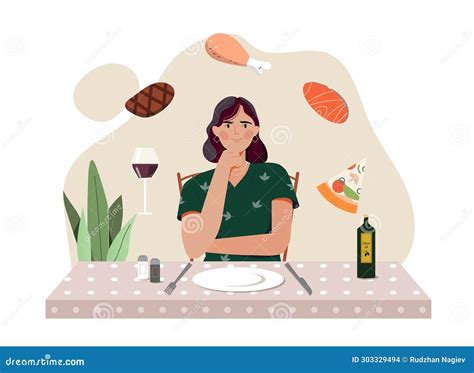 Hungry Woman With Food Vector Concept Stock Vector Illustration Of