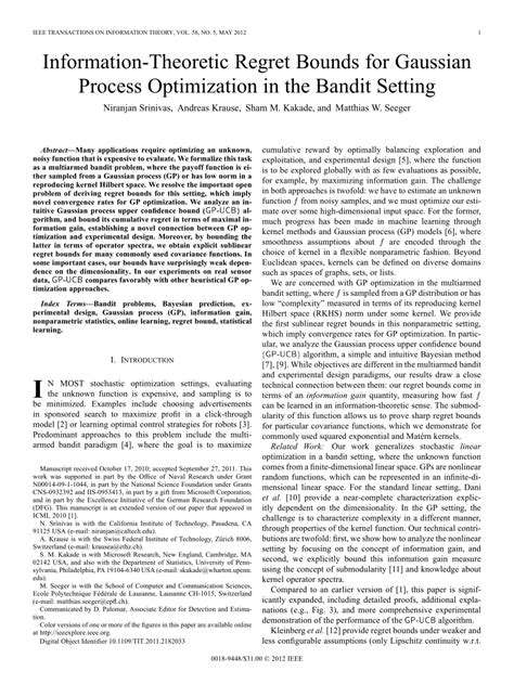 Pdf Information Theoretic Regret Bounds For Gaussian Process Optimization In The Bandit Setting