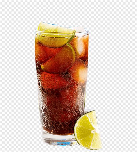 갈색 액체와 슬라이스 라임 칵테일 주스 코카콜라 음료 칵테일 레몬 아이스 큐브로 채워진 맑은 마시는 유리 음식 비 알코올 음료 Png Pngegg