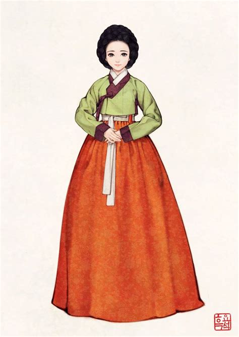 여성한복 시대별 일러스트 3 18세기 역사적 의상 전통 드레스 한국 드레스