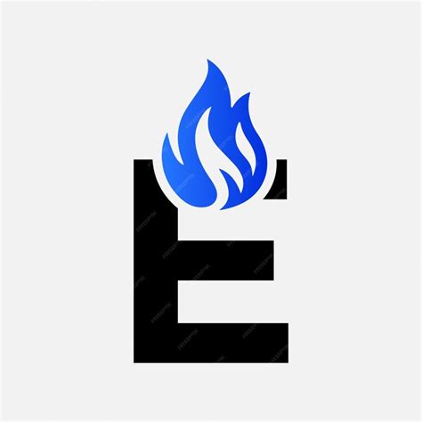 글자 E 에 있는 파란 불 로고 템플릿 글자 E 에 있는 파란 불 초기 불 기호 개념 프리미엄 벡터