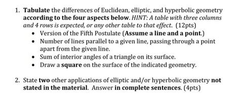 solved 1 tabulate the differences of euclidean elliptic