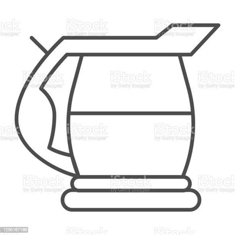 주전자 얇은 라인 아이콘 가전 제품 개념 흰색 배경에 전기 강철 온수기 표지판 모바일 윤곽 스타일의 가열 물 아이콘전기 주전자 벡터 그래픽 가정 생활에 대한 스톡 벡터 아트