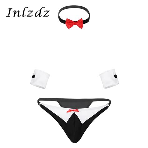 남성 란제리 버틀러 턱시도 정장 끈이 G 문자열 팬티 칼라와 팔찌 속옷 버틀러 나비 넥타이 턱시도 섹스 의상 남성 팬티 Aliexpress