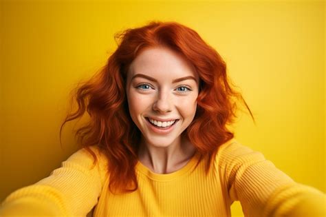 Premium Photo Young Pretty Redhead Girl Over Colorful Background