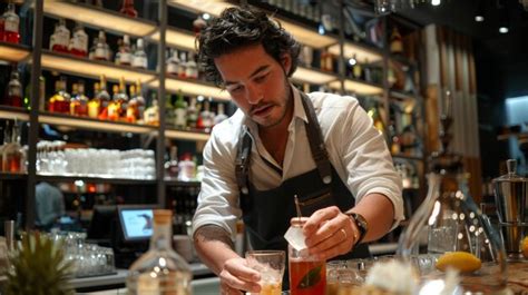 Premium Photo Professional Bartender Mixes A Drink With Expertise In