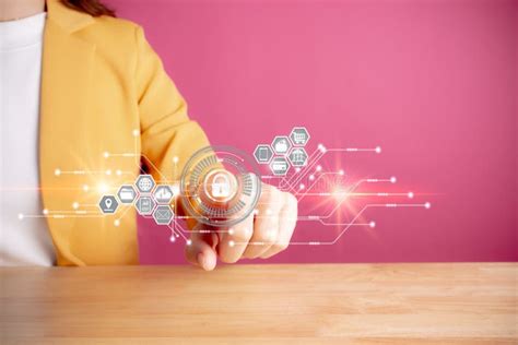 Business Woman In Suit Protecting Personal Data On Smartphone With Virtual Screen Interfaces