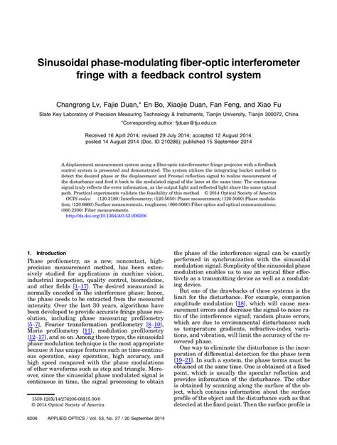 Pdf Sinusoidal Phase Modulating Fiber Optic Interferometer Fringe With A Feedback Control System