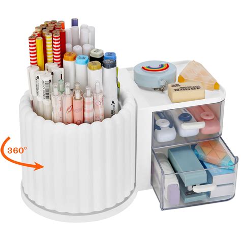 Leture Rotating Office Desk Organizers And Accessories With 2 Drawer