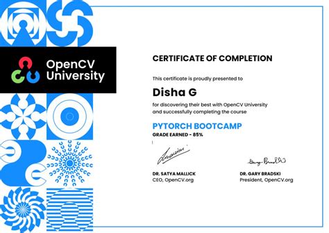 Pytorch Bootcamp Free Pytorch Bootcamp Certificate Opencv Disha G