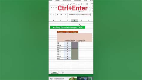 Youtubeshorts Applying Formula In Merged Cells Excel Tutoring Youtube