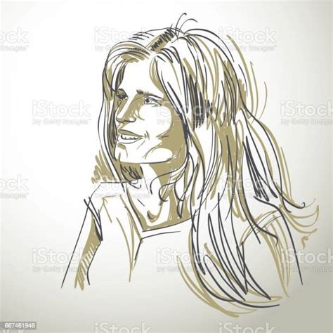 세련 된 헤어 스타일과 흰색 피부 매력적인 로맨틱 레이디의 그래픽 벡터 손으로 그린 그림 사람들은 표정 부드러움 테마를 얼굴