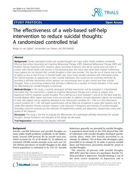 Pdf The Effectiveness Of A Web Based Self Help Intervention To Reduce Suicidal Thoughts A
