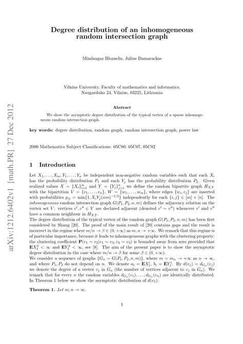 Pdf Degree Distribution Of An Inhomogeneous Random Intersection Graph