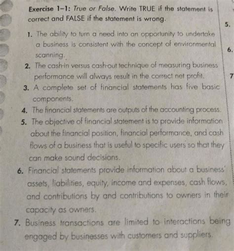 exercise 1 1 true or false write true if the statement is correct and
