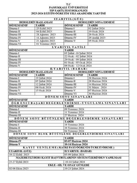 2023 2024 tip fakÜltesİ akademİk takvİm pdf