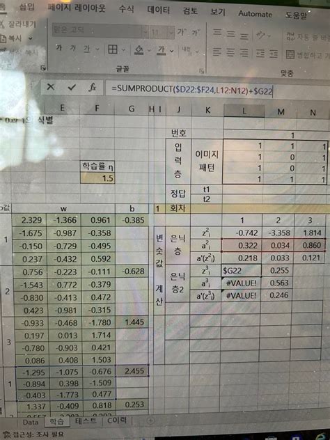 엑셀 Value오류 및 인공신경망 지식in