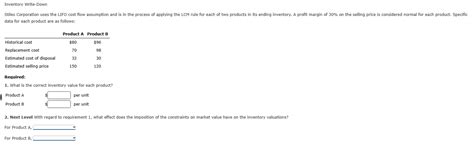 Solved Inventory Write Down Data For Each Product Are As Chegg Com