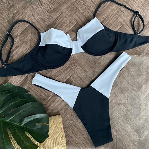 Biquini Marina Bicolor Branco Com Preto Kariocas