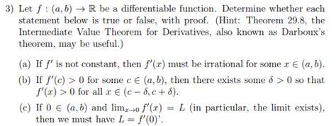 Solved Let F A B R Be A Differentiable Function Chegg Com