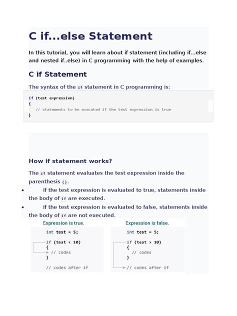 C If Else Statement Pdf Integer Computer Science Software