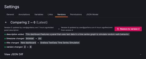 Manage Dashboard Version History Grafana Cloud Documentation