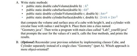 solved a write static methods public static double