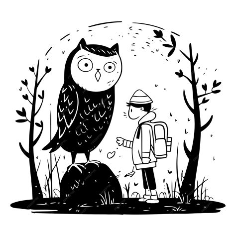 Little Boy And Owl Of A Boy With A Big Owl Premium Ai Generated Vector