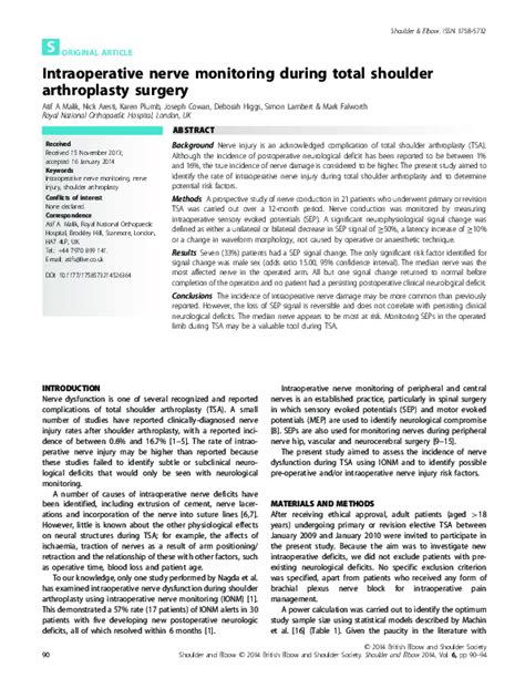 Pdf Intraoperative Nerve Monitoring During Total Shoulder Arthroplasty Surgery