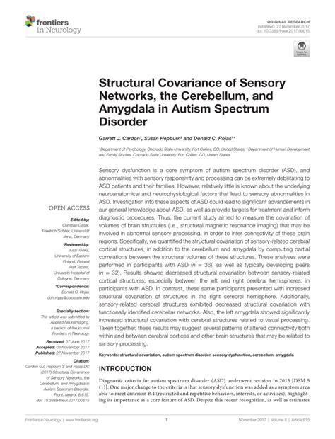 Pdf Structural Covariance Of Sensory Networks The Cerebellum And