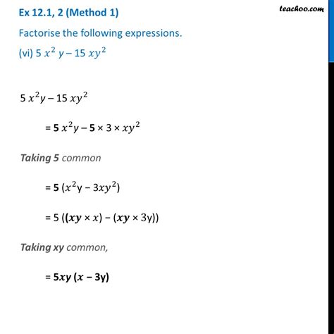 Ex 12 1 2 Vi Factorise 5 X 2 Y 15 Xy 2 Chapter 14 Class 8