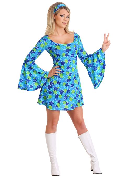 Womens Wild Flower 70s Disco Dress Halloween Party Outfit Costume