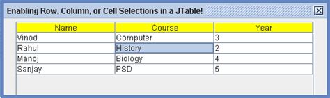 Enabling Row Column And Cell Selections In A Jtable
