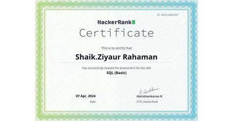 Ziyaur Rahaman Shaik On Linkedin Hackerrank Skill Certificate