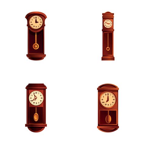 Pendulum Clock Icons Set Cartoon Vector Traditional Retro Style