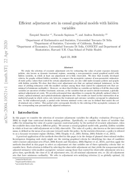 Pdf Efficient Adjustment Sets In Causal Graphical Models With Hidden